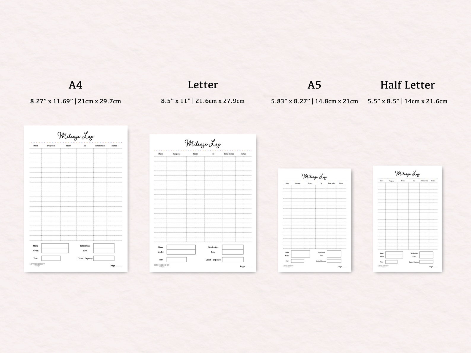 Mileage Log | Digital Download PDF Printable | A4, A4, Letter and Half ...