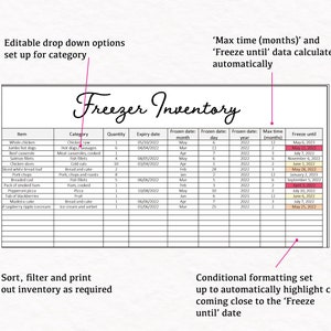 Freezer Inventory Excel Spreadsheet | Digital Download Excel Template ...
