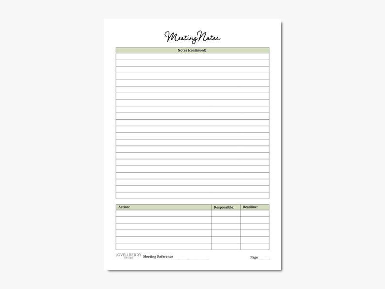 Meeting Notes | Digital Download PDF Printable | A4, A5, Letter ...