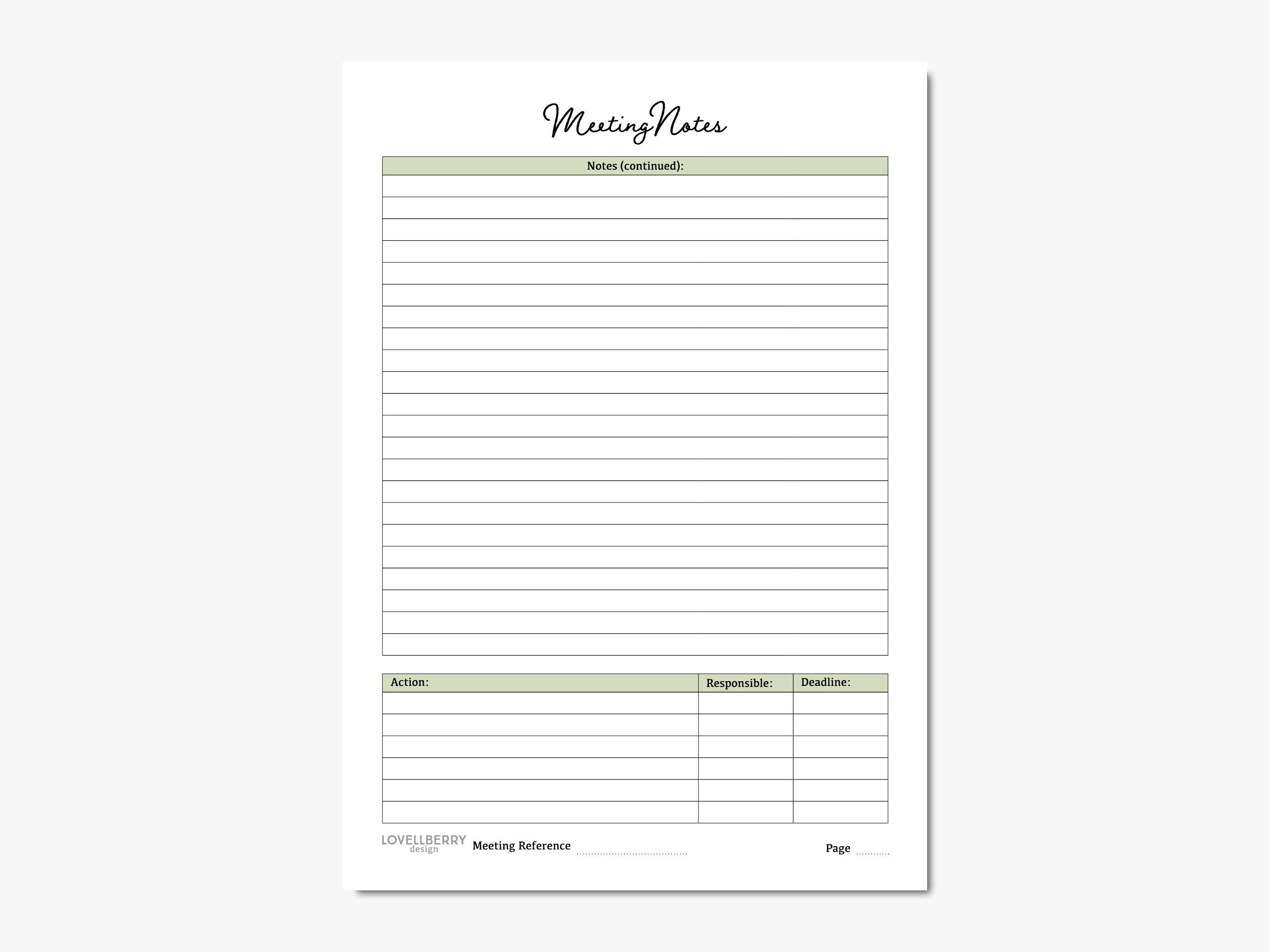 Meeting Notes | Digital Download PDF Printable | A4, A5, Letter ...