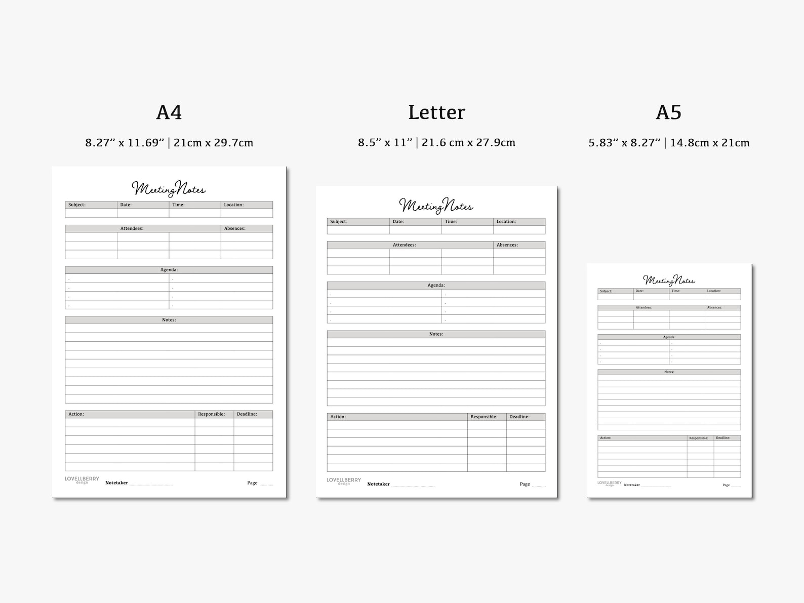 Meeting Notes | Digital Download PDF Printable | A4, A5, Letter ...