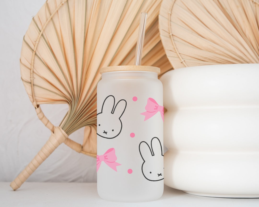 Miffy Frosted Glass Cup / Trendy Iced Coffee Glass, Coquette Bunny ...