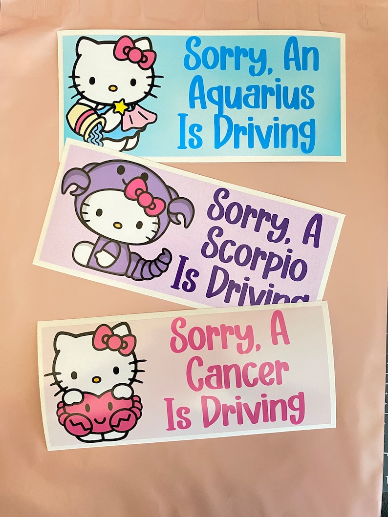Hello Kitty Zodiac Car Bumper Sticker, Sanrio Funny Horoscope Car Decal ...