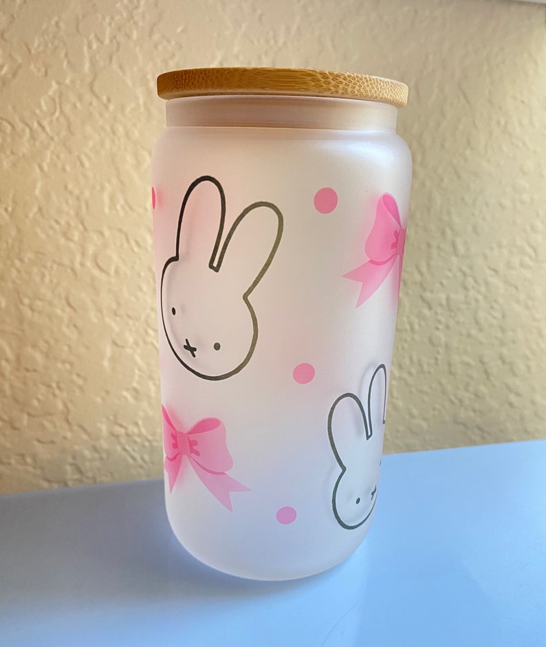 Miffy Frosted Glass Cup / Trendy Iced Coffee Glass, Bunny Kawaii Glass ...