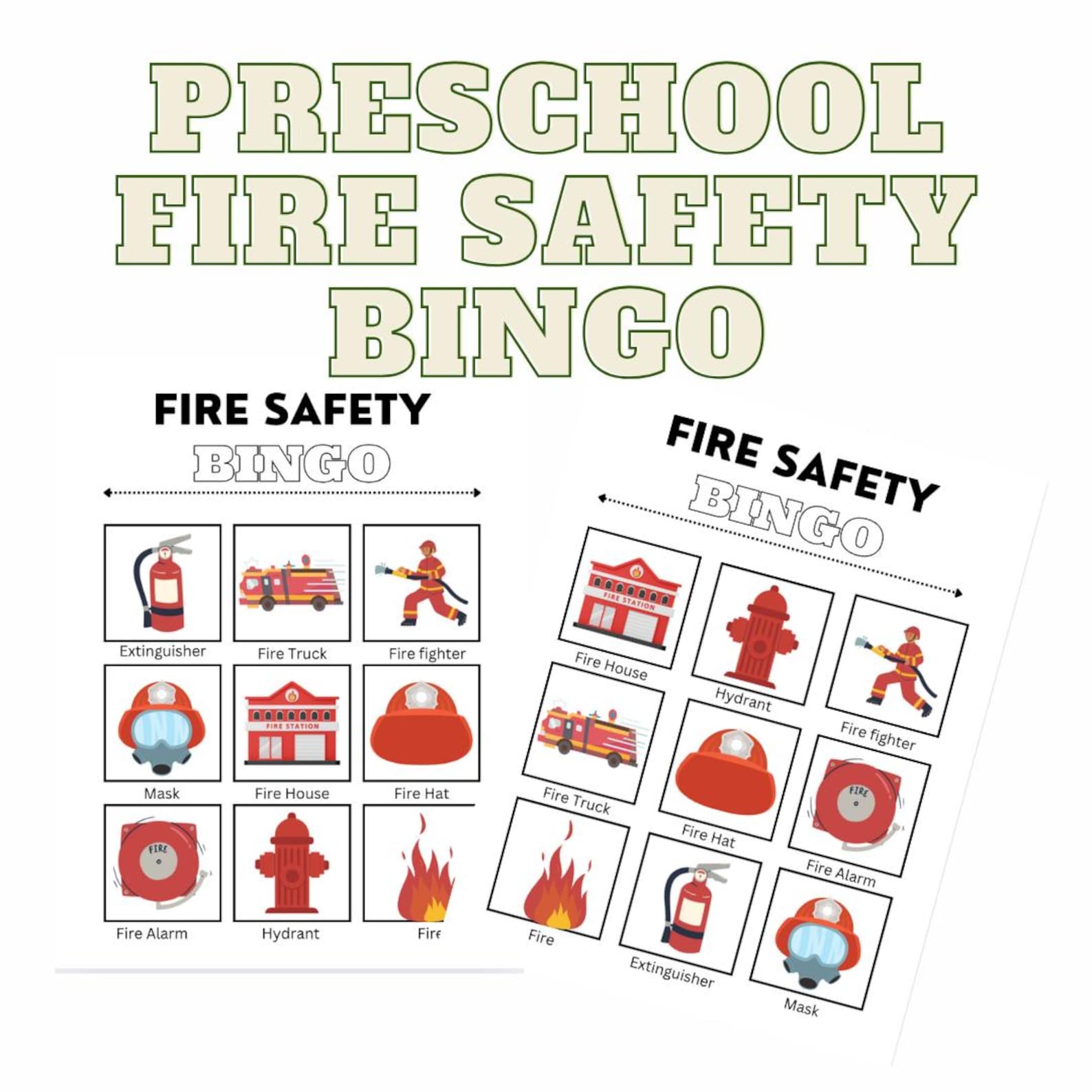 Fire Safety Bingo Sheet for Preschool - Etsy