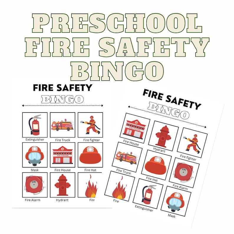 Fire Safety Bingo Sheet for Preschool - Etsy
