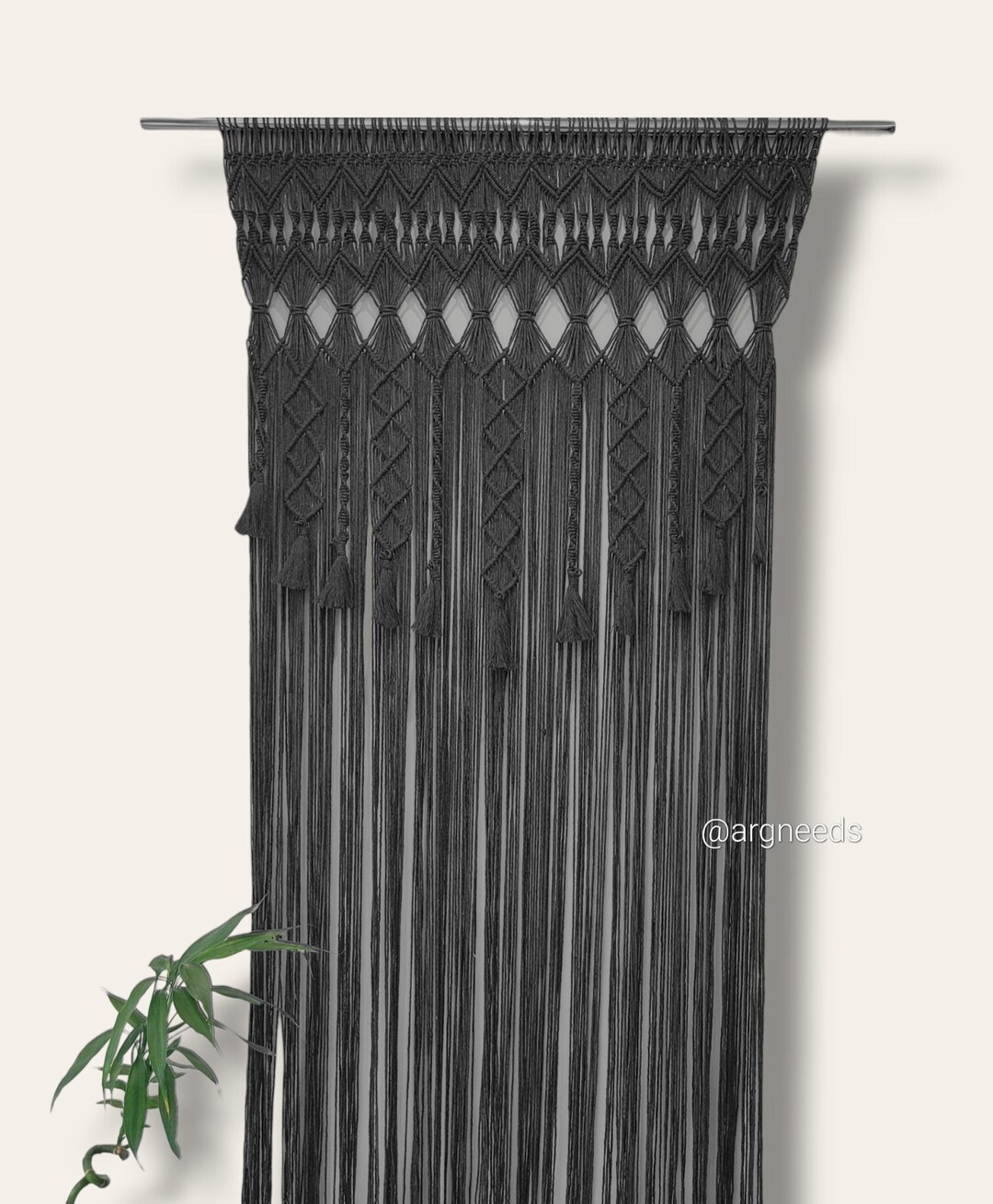 Macrame Curtain for Door or Window, Handmade Black Macrame Curtain ...