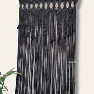 Macrame Curtain for Door or Window, Handmade Black Macrame Curtain ...