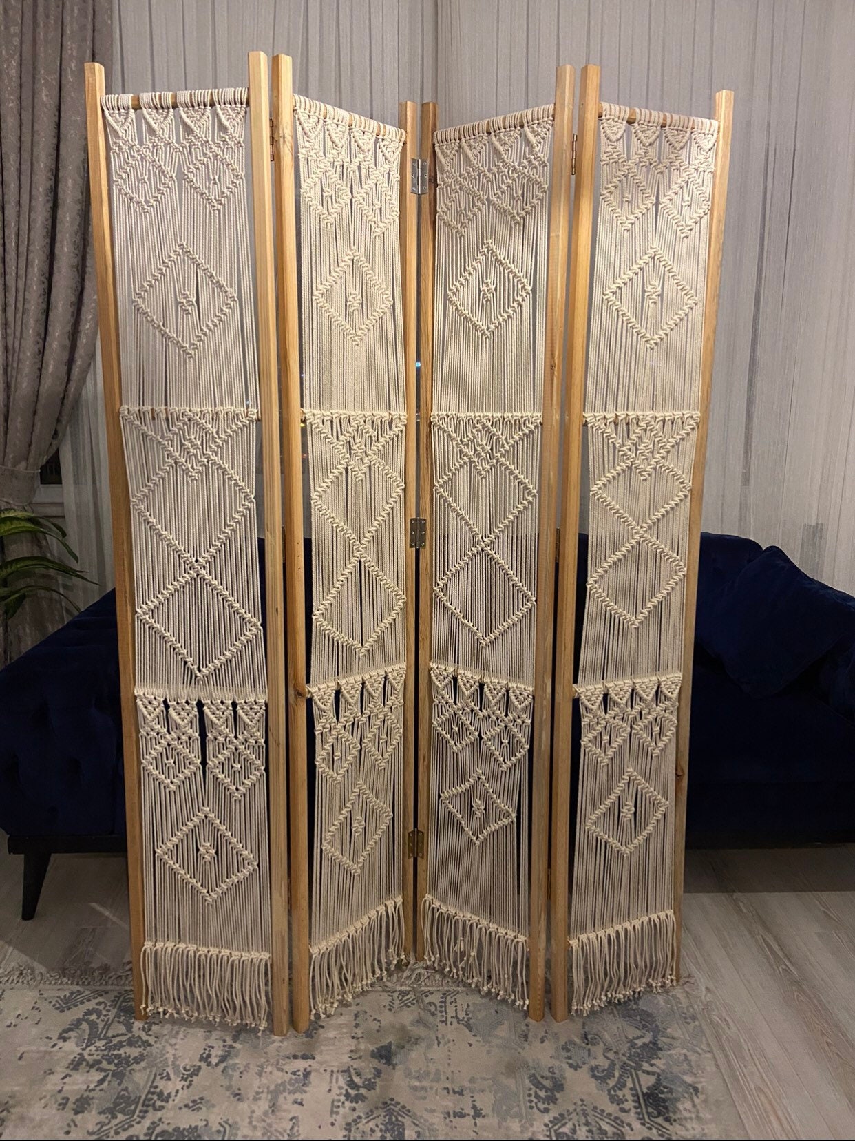 Macrame 4 Door Panel Handmade Macrame Curtain Room Divider - Etsy