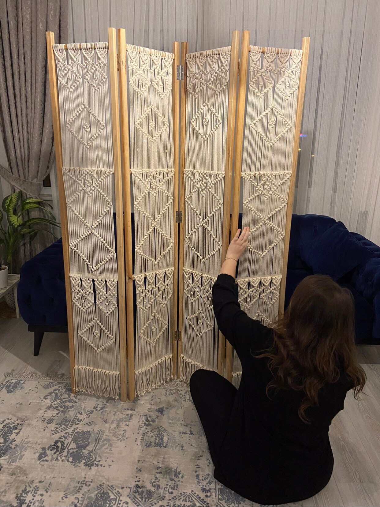 Macrame 4 Door Panel Handmade Macrame Curtain Room Divider - Etsy