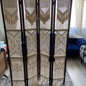 Macrame Room Divider 4 Door Panel, Handmade Macrame Curtain, Bohemian ...