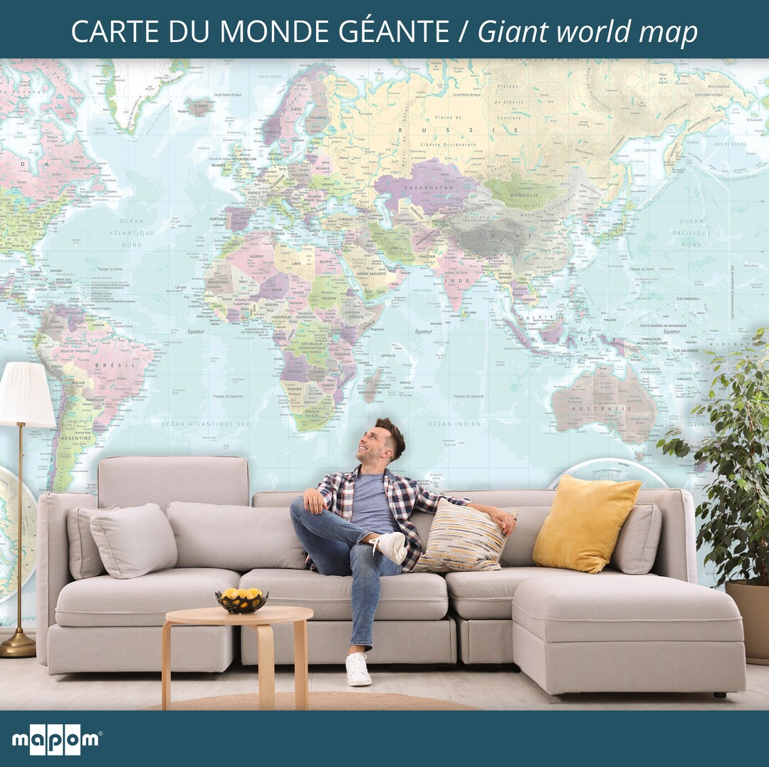 Giant PASTEL World Map 9 Sizes of Wallpaper or Custom - Etsy