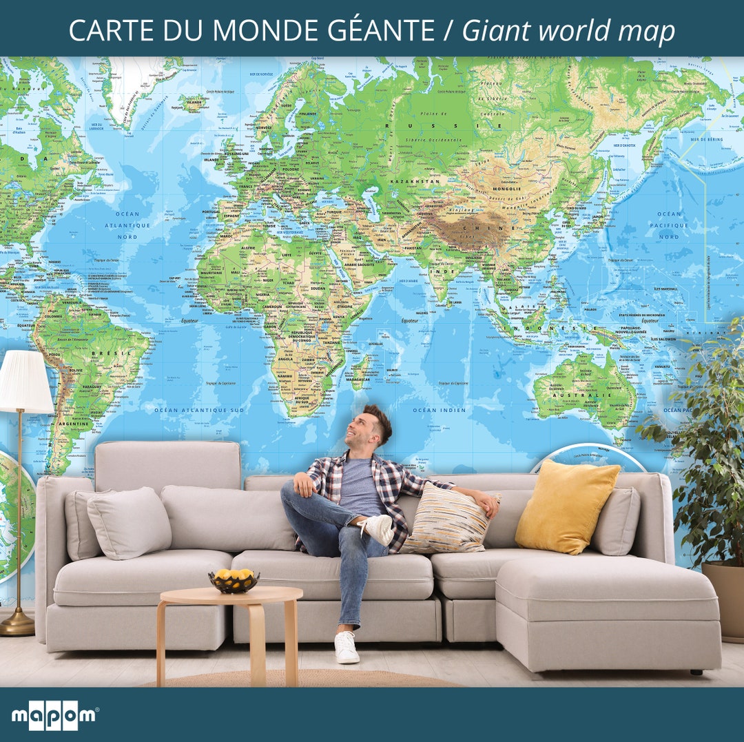 Giant RELIEF World Map 9 Sizes of Wallpaper or Custom - Etsy UK