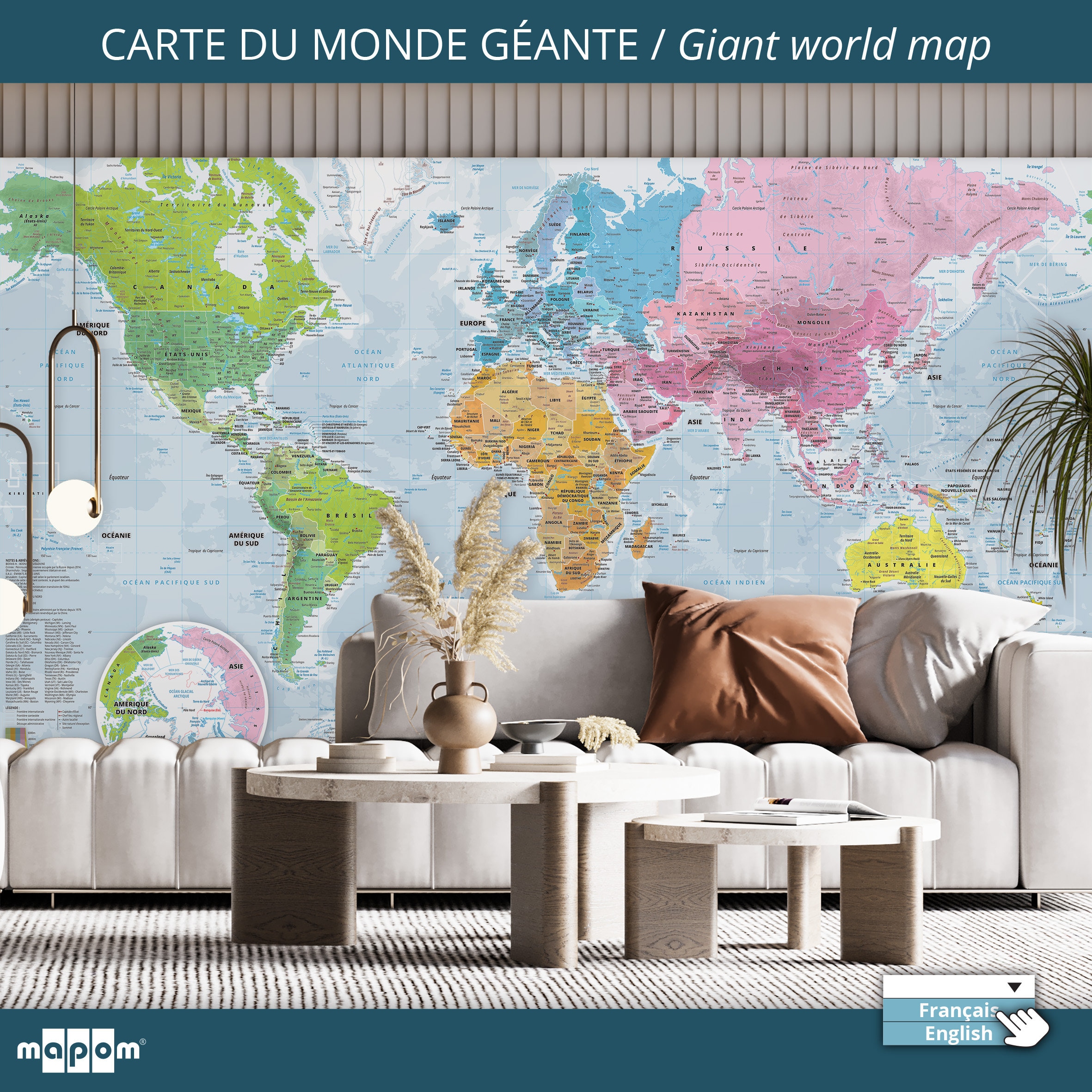 CONTINENTS Giant World Map 9 Sizes of Wallpaper or Custom Wallpaper by ...