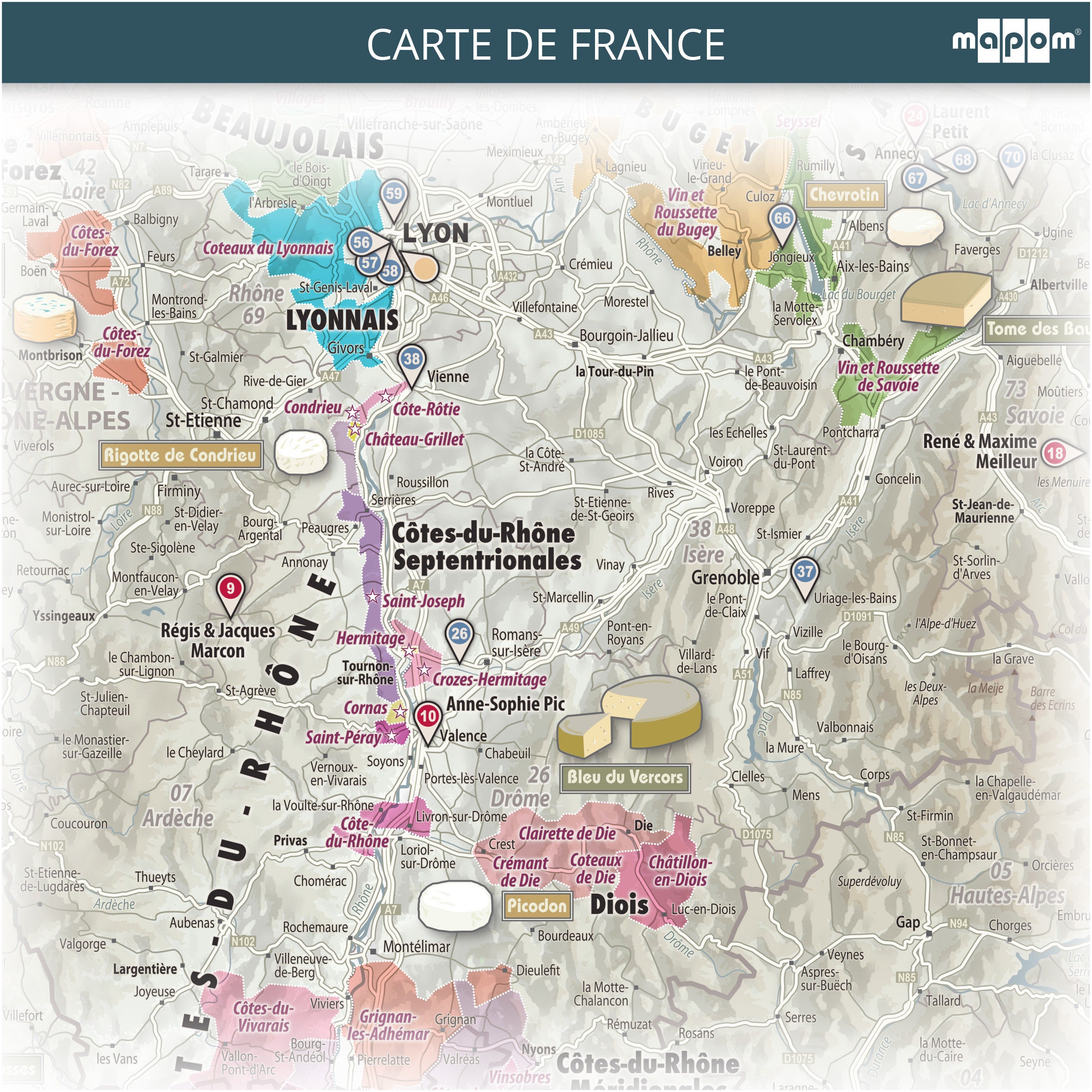 Map of France of MASTIC Gastronomes by Mapom® - Etsy