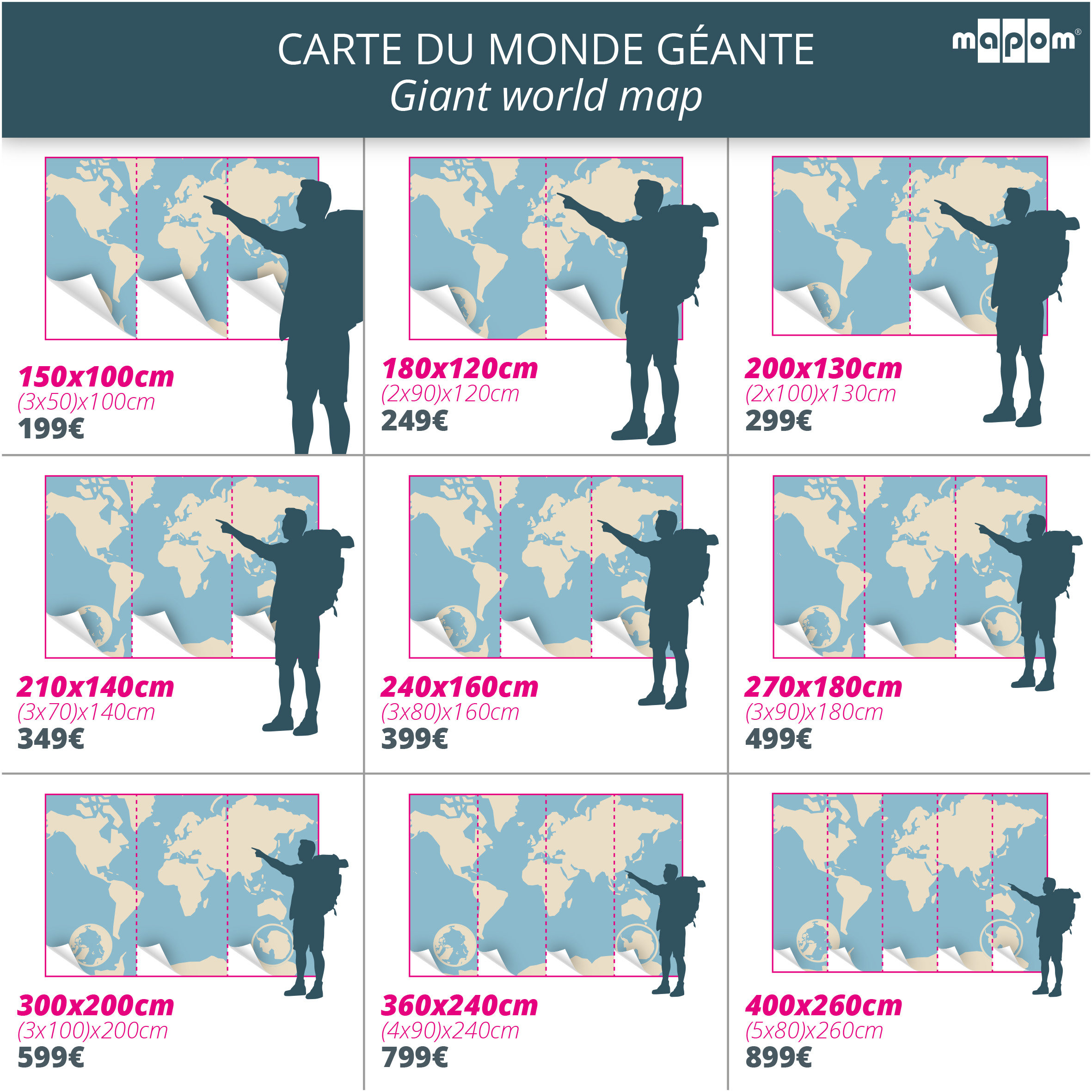 Giant World Map NIGHT 9 Sizes of Wallpaper or Custom Wallpaper by Mapom ...