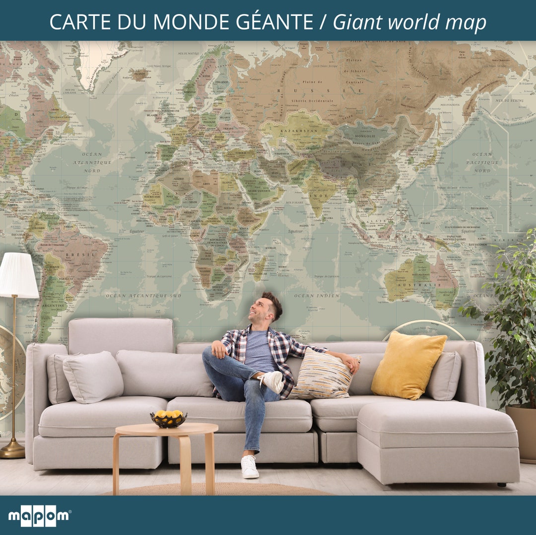 ANTIC Giant World Map 9 Sizes of Wallpaper or Custom Wallpaper by Mapom ...