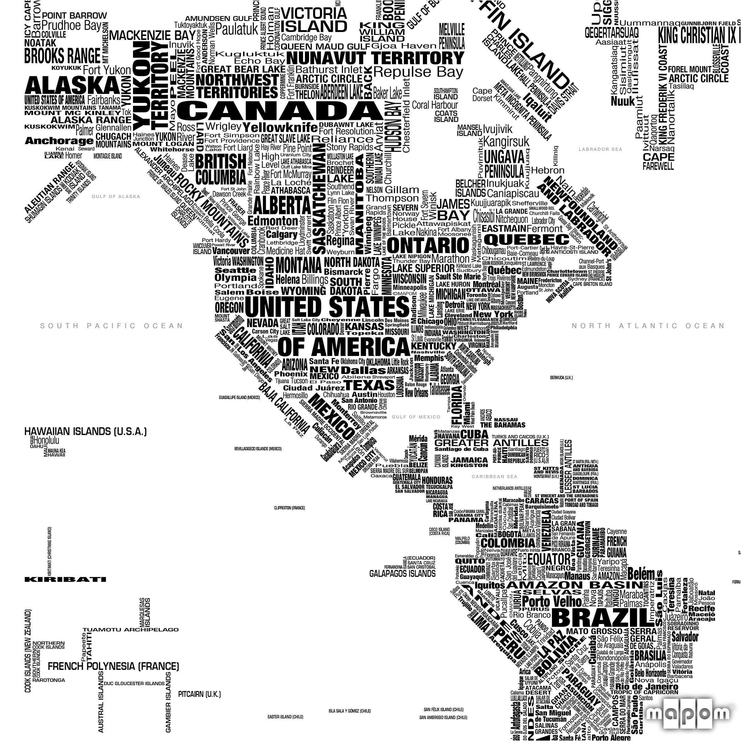 WHITE & BLACK Typographic World Map by Mapom® - Etsy