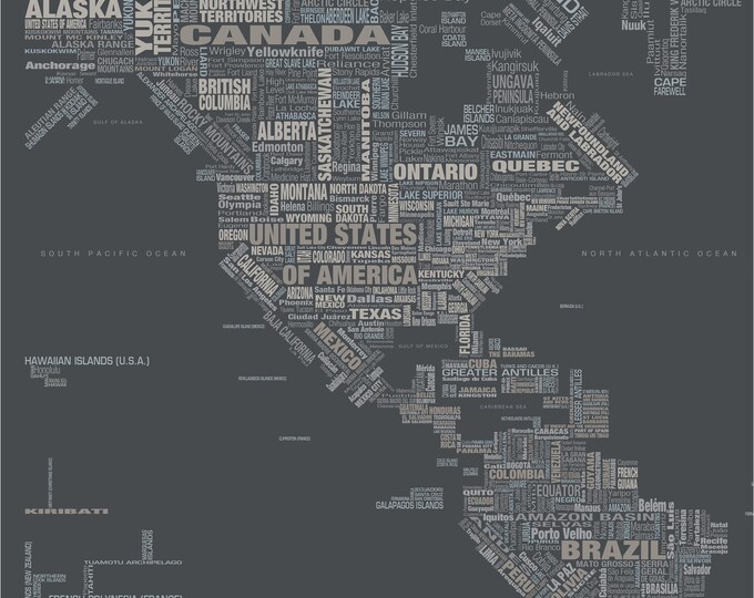 Typographic world map - Cartographies décoratives Mapom