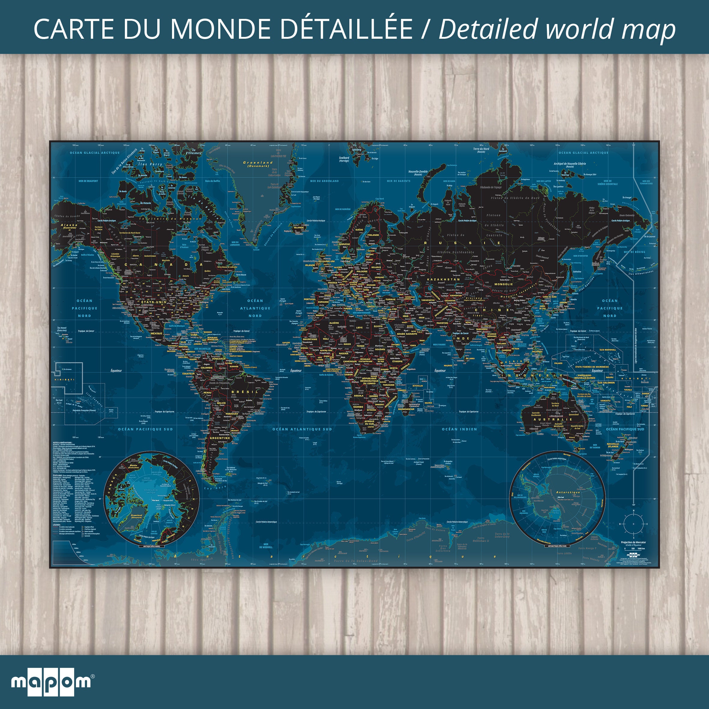 Detailed World Map NIGHT by Mapom® - Etsy