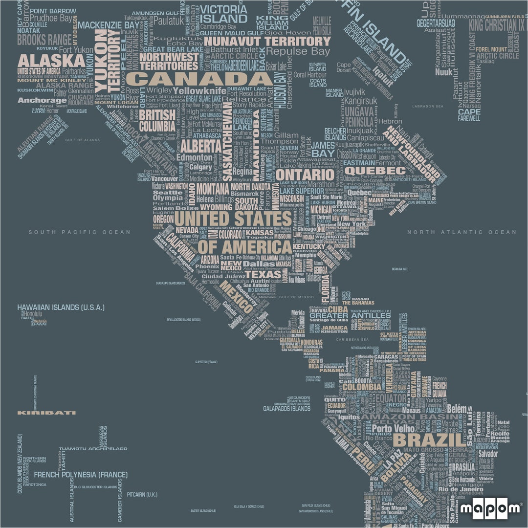 Typographic World Map REFERENCE by Mapom® english Version - Etsy