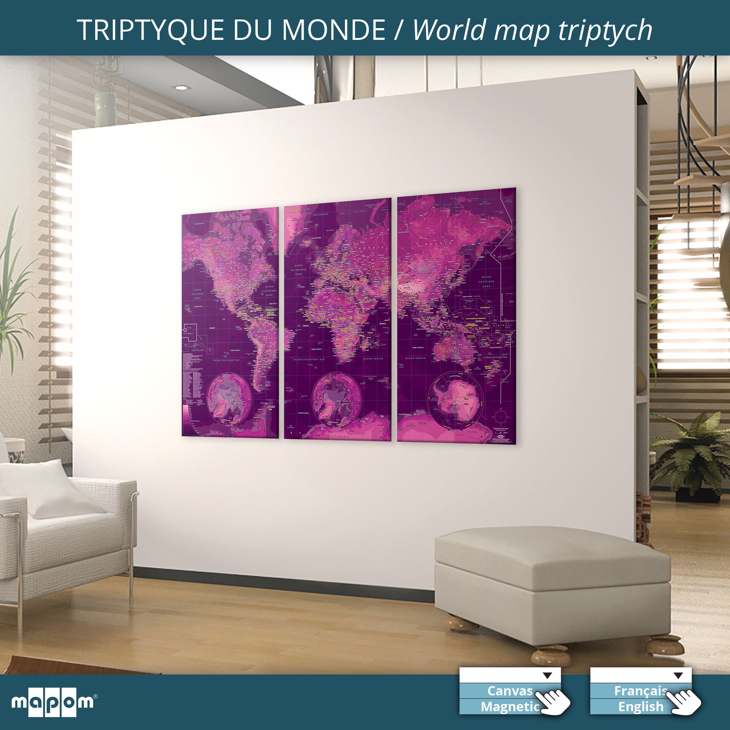 Tríptico del ambiente POP del Mundo de Mapom® Carteles para enmarcar o ...