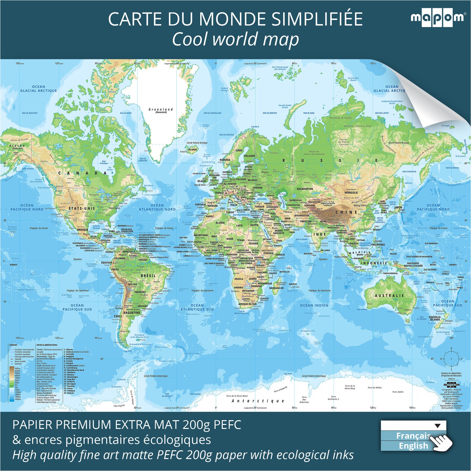 Simplified World Map RELIEF by Mapom® - Etsy