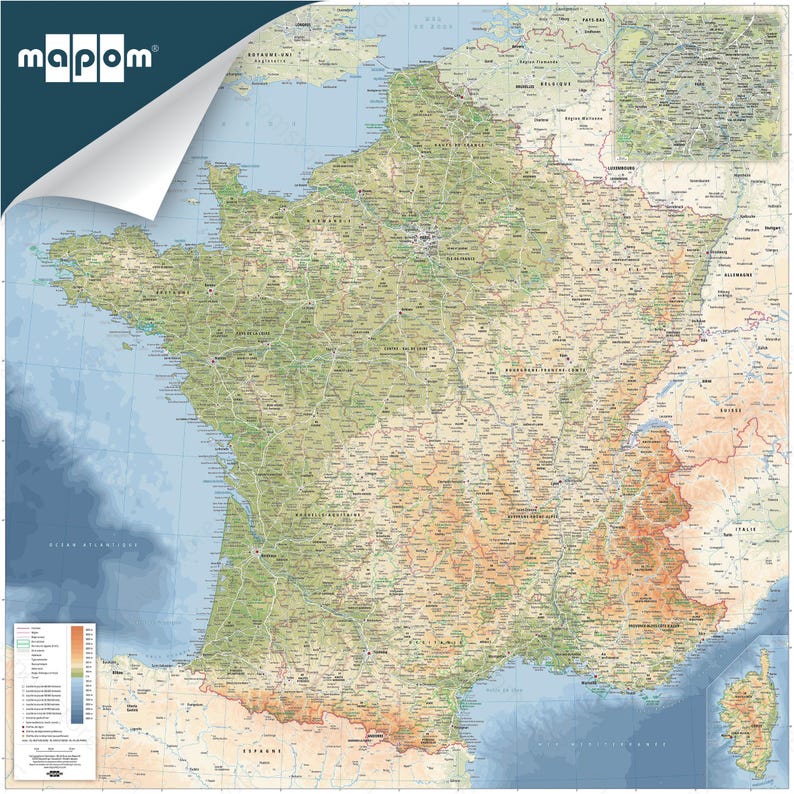 RELIEF Map of France, by Mapom France - Etsy