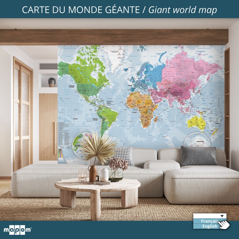 CONTINENTS Giant World Map 9 Sizes of Wallpaper or Custom Wallpaper by ...