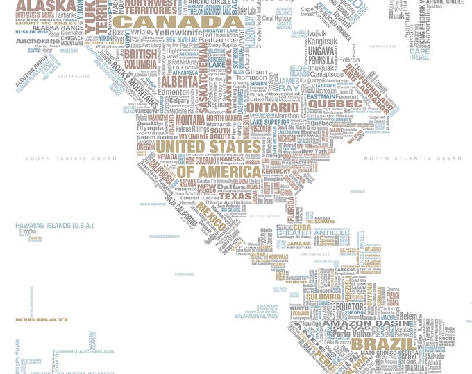 Typographic world map - Cartographies décoratives Mapom