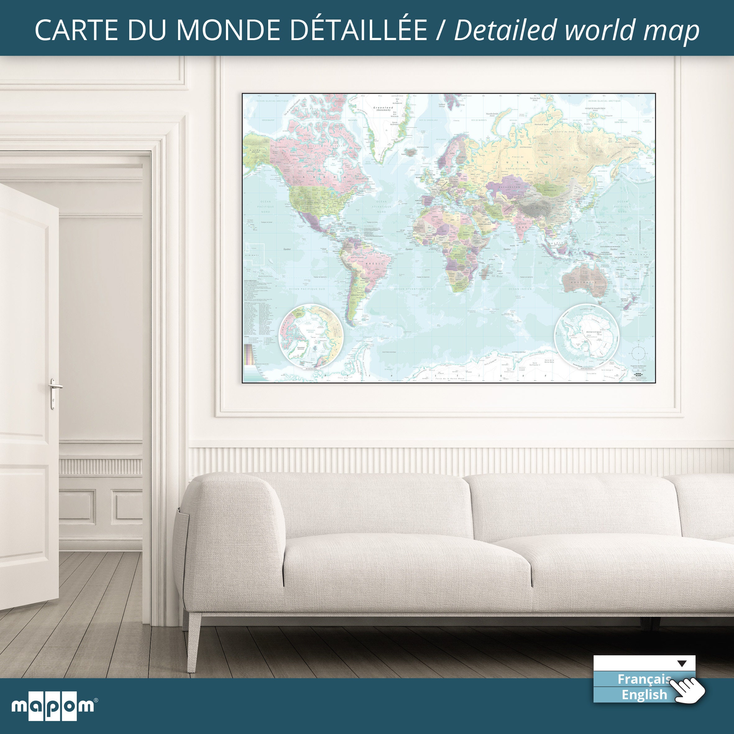 Detailed PASTEL World Map by Mapom® - Etsy