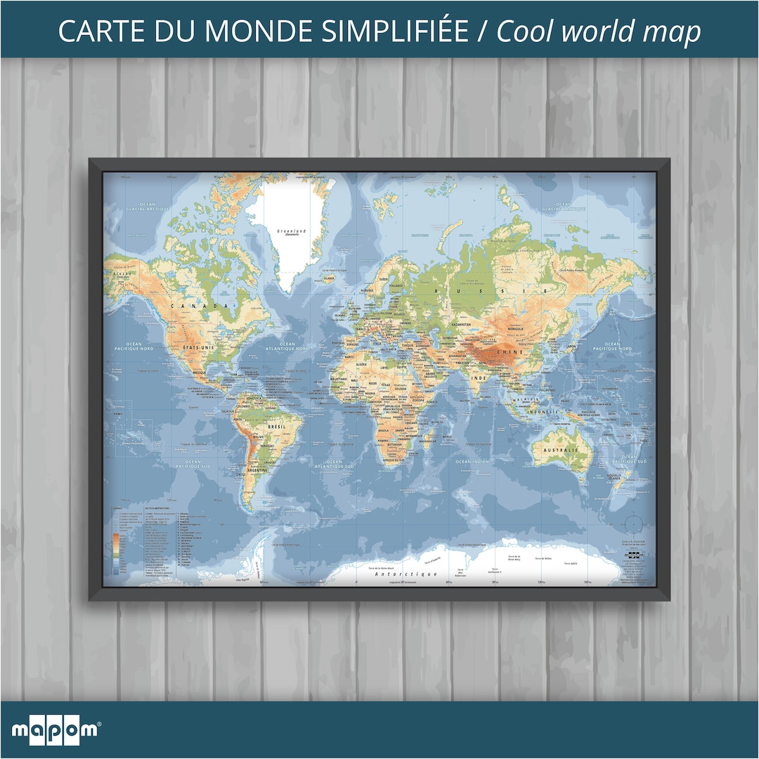 Simplified World Map CLASSIC by Mapom® - Etsy
