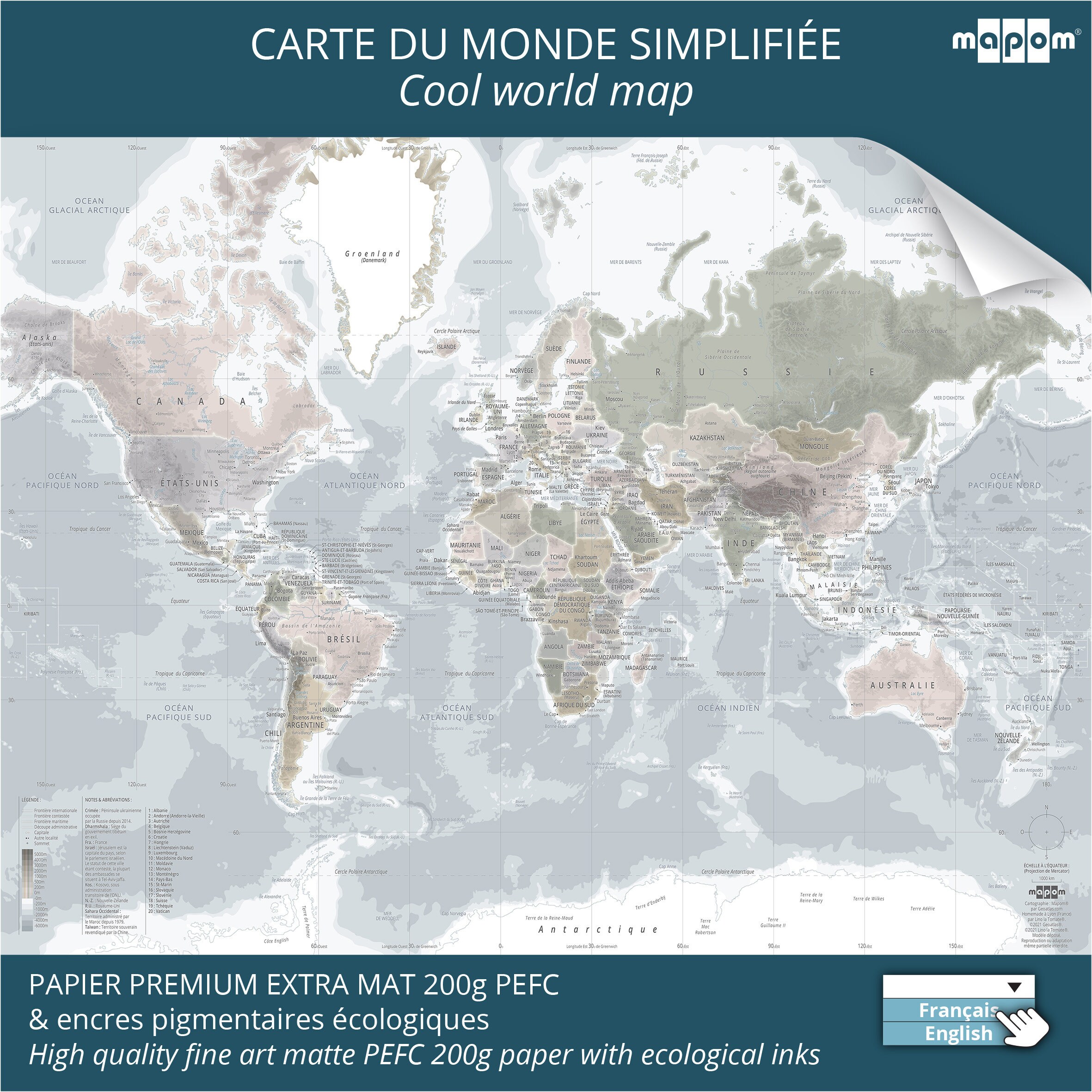 Simplified World Map SOFT by Mapom® - Etsy