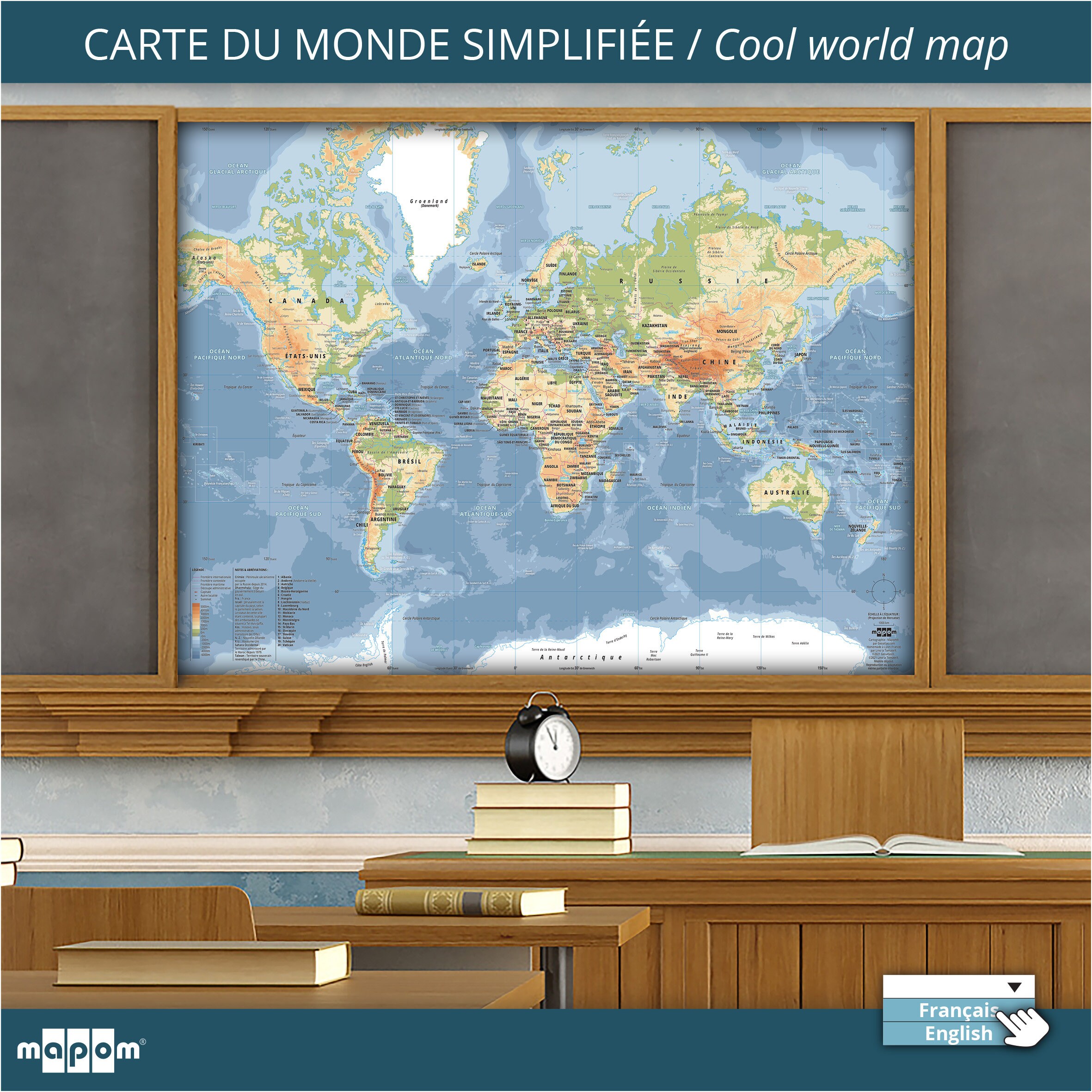 Simplified World Map CLASSIC by Mapom® - Etsy