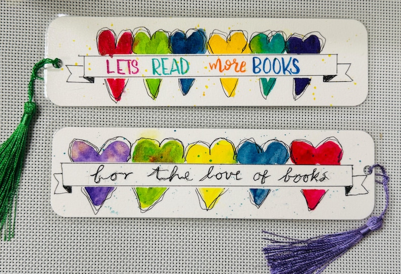 Hand-painted Watercolor Hearts Bookmark Set – Laminated Modern Art With ...