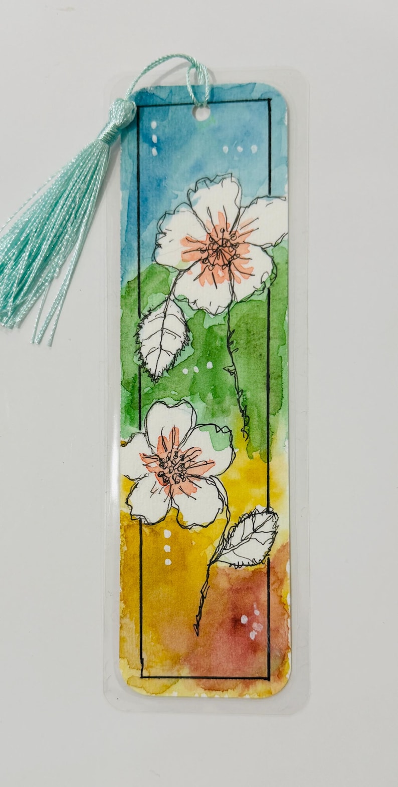 Set of 2, Hand-painted Floral Watercolor Bookmark Set: Laminated With ...