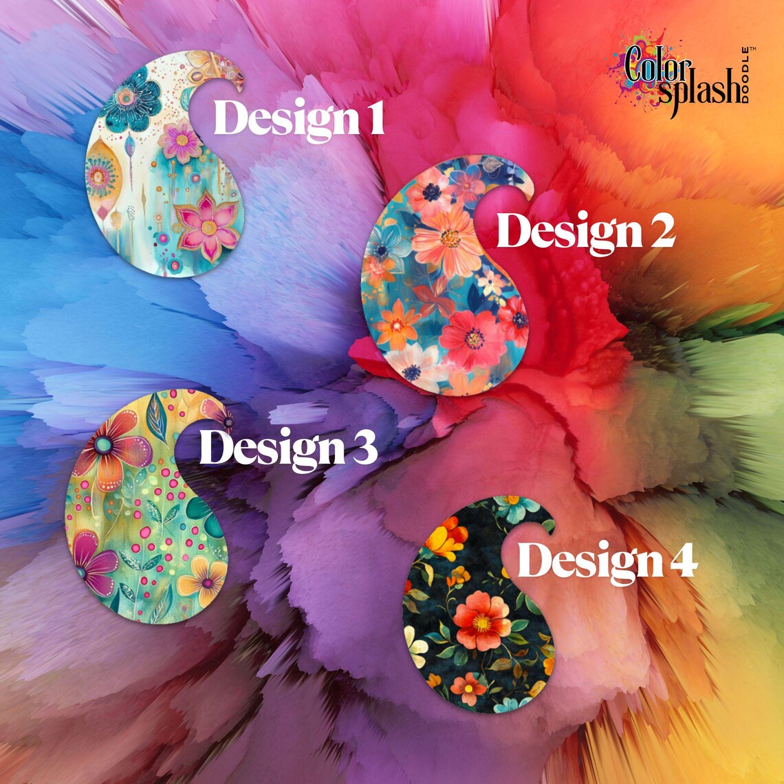 Boho Floral Paisley Stickers | Mix & Match or Complete Set of 4 ...