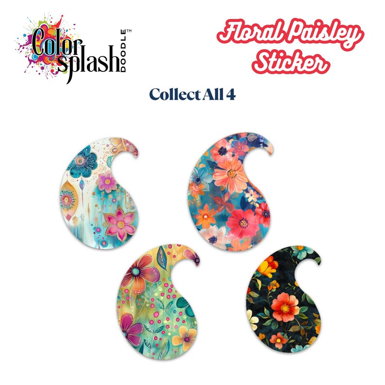 Boho Floral Paisley Stickers | Mix & Match or Complete Set of 4 ...