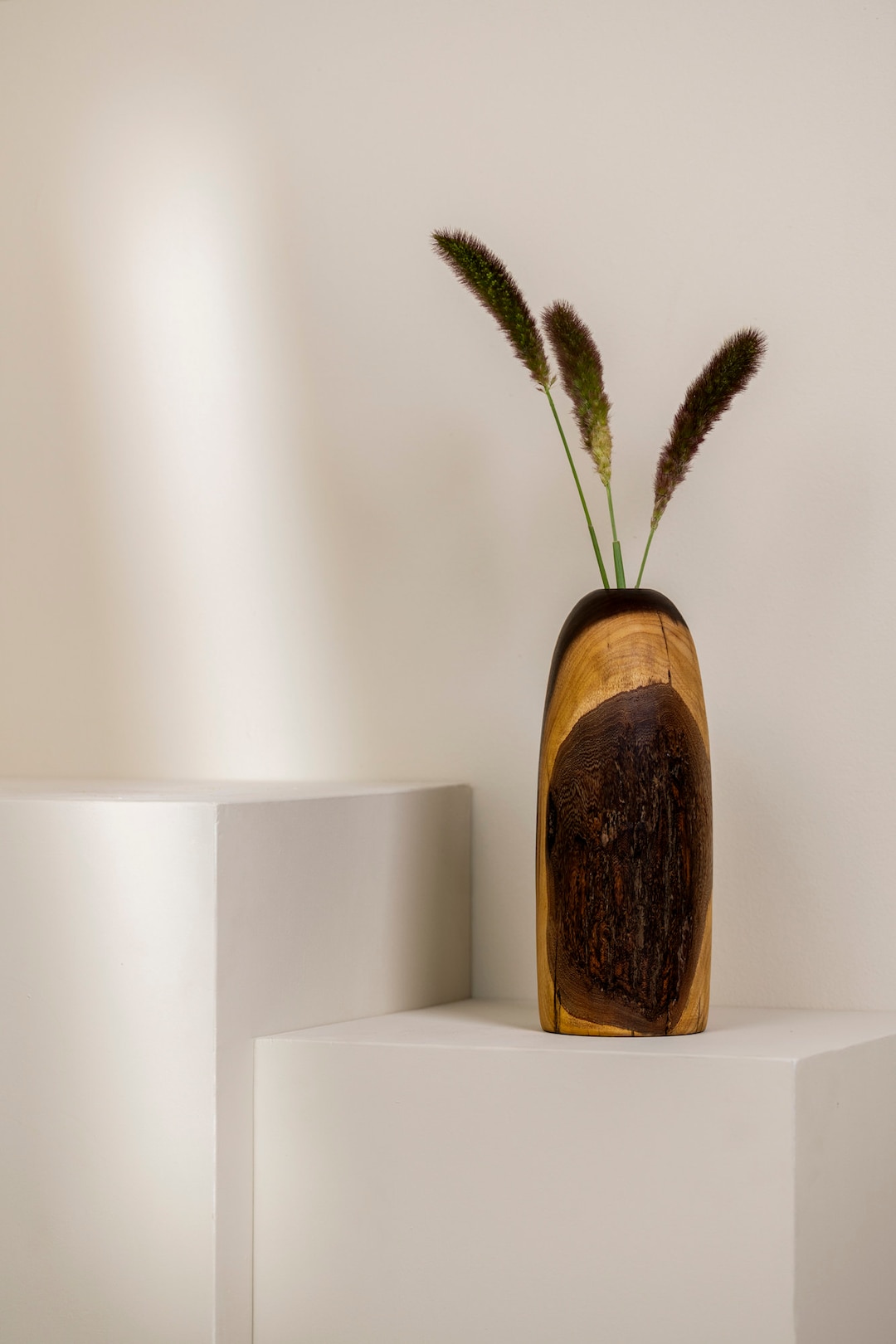 Rustic Wood Vase With Glass Tube | Handcrafted Floral Display | Boho ...