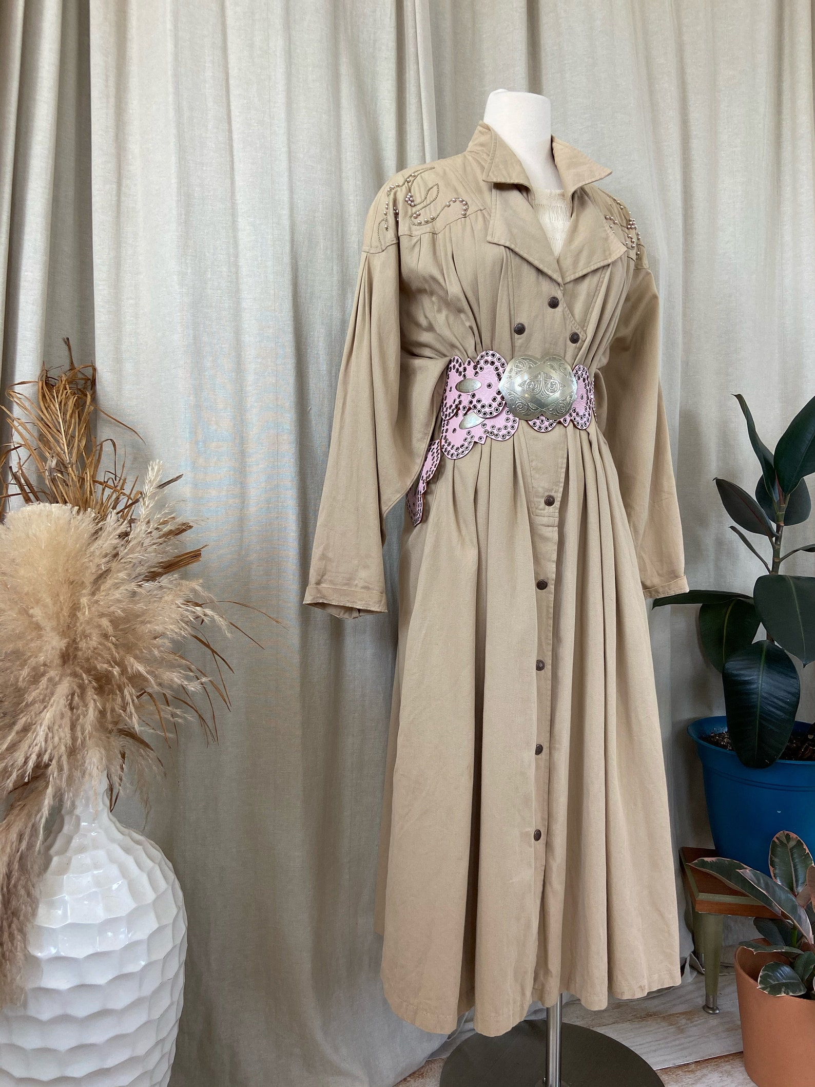 Retro Cool: 80s-90s Vintage Duster With Studded Details - Etsy