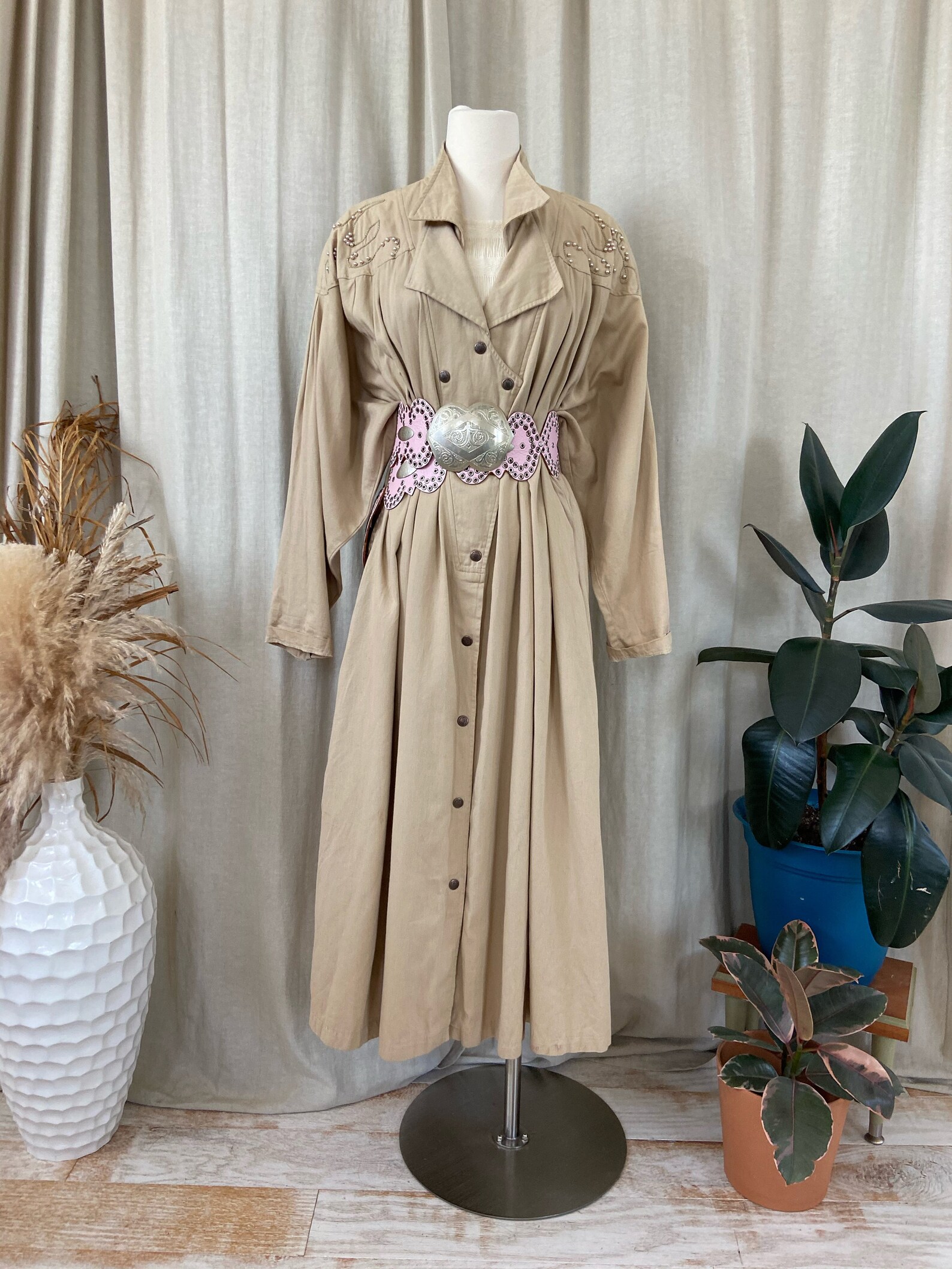 Retro Cool: 80s-90s Vintage Duster With Studded Details - Etsy