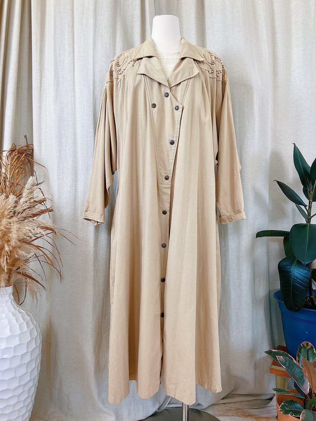 Retro Cool: 80s-90s Vintage Duster With Studded Details - Etsy