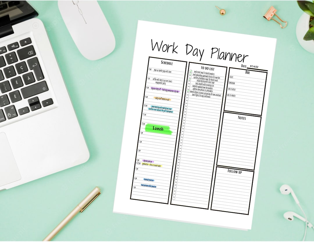 Daily Work Day Planner | Printable Organizer (digital Download) - Etsy