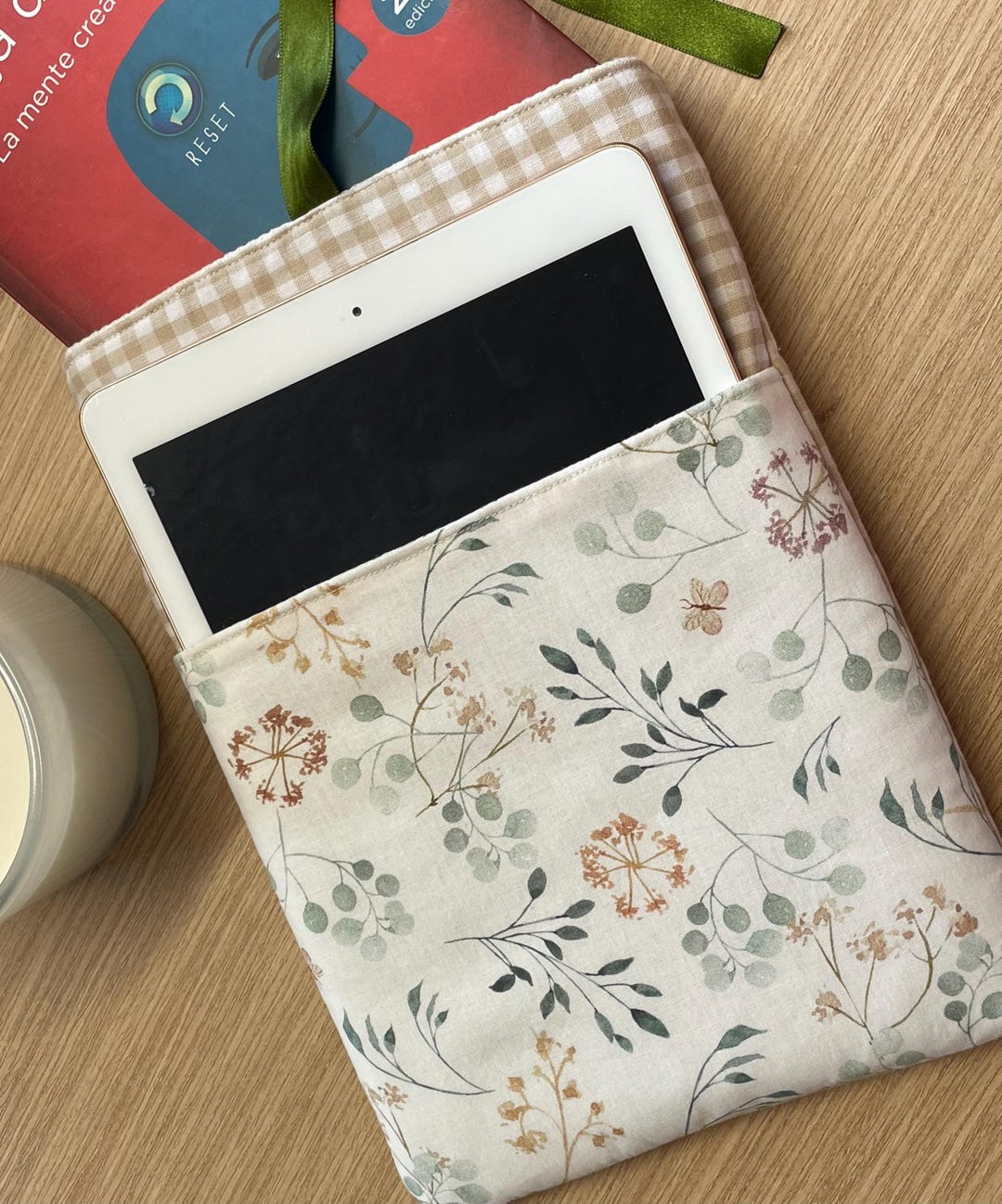 Book and tablet case with exterior pocket and strap - Handcrafted ...