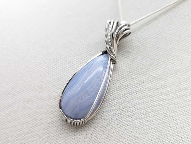 Silver Agate Pendant; Blue Lace Agate; .925 Sterling Silver; Gemini ...