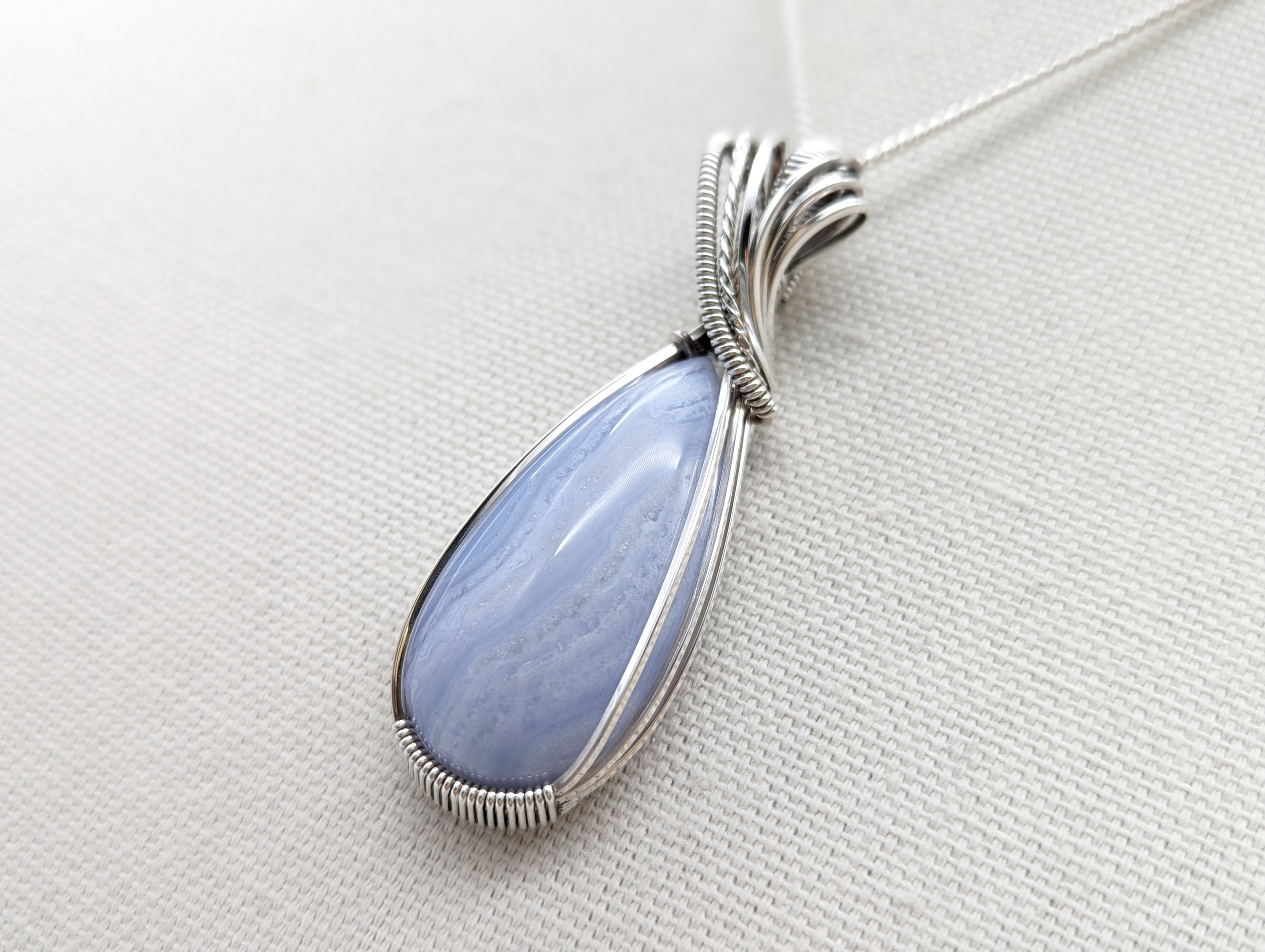 Silver Agate Pendant Blue Lace Agate .925 Sterling Silver - Etsy
