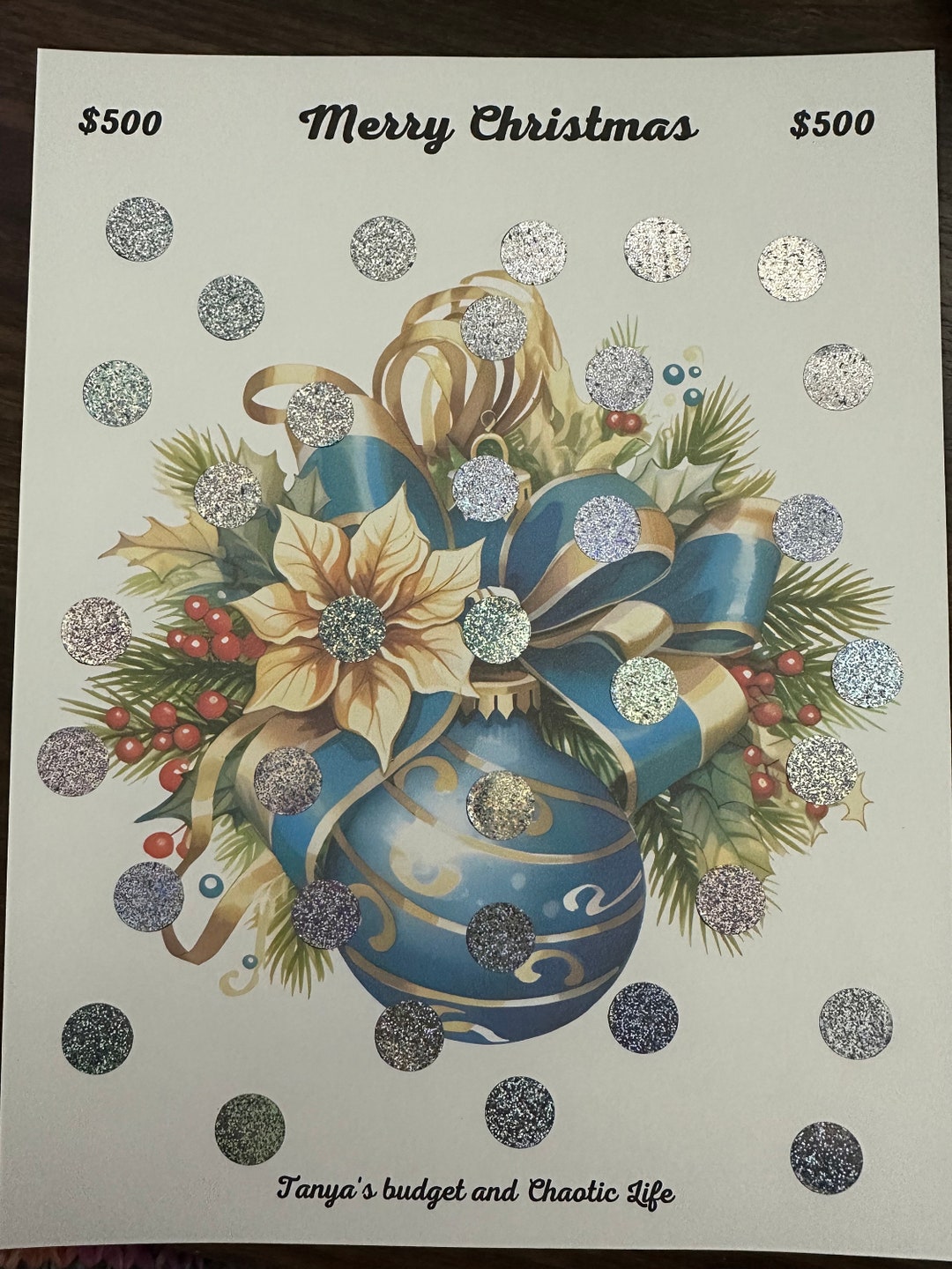 Cash Budgeting Scratch off Merry Christmas 2 Blue Bow With Ornament - Etsy