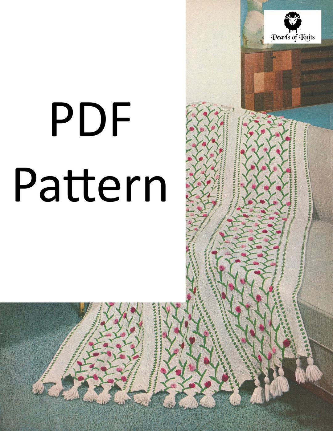 Knitted Rosebud Afghan - Vintage Knitting Pattern From the 1950s - PDF ...
