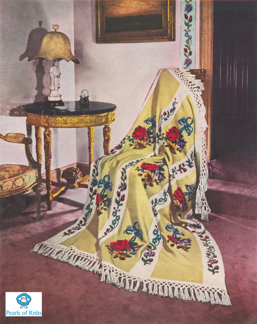 REGENCY Roses and Flowers Yellow Crochet Afghan Blanket - Vintage ...