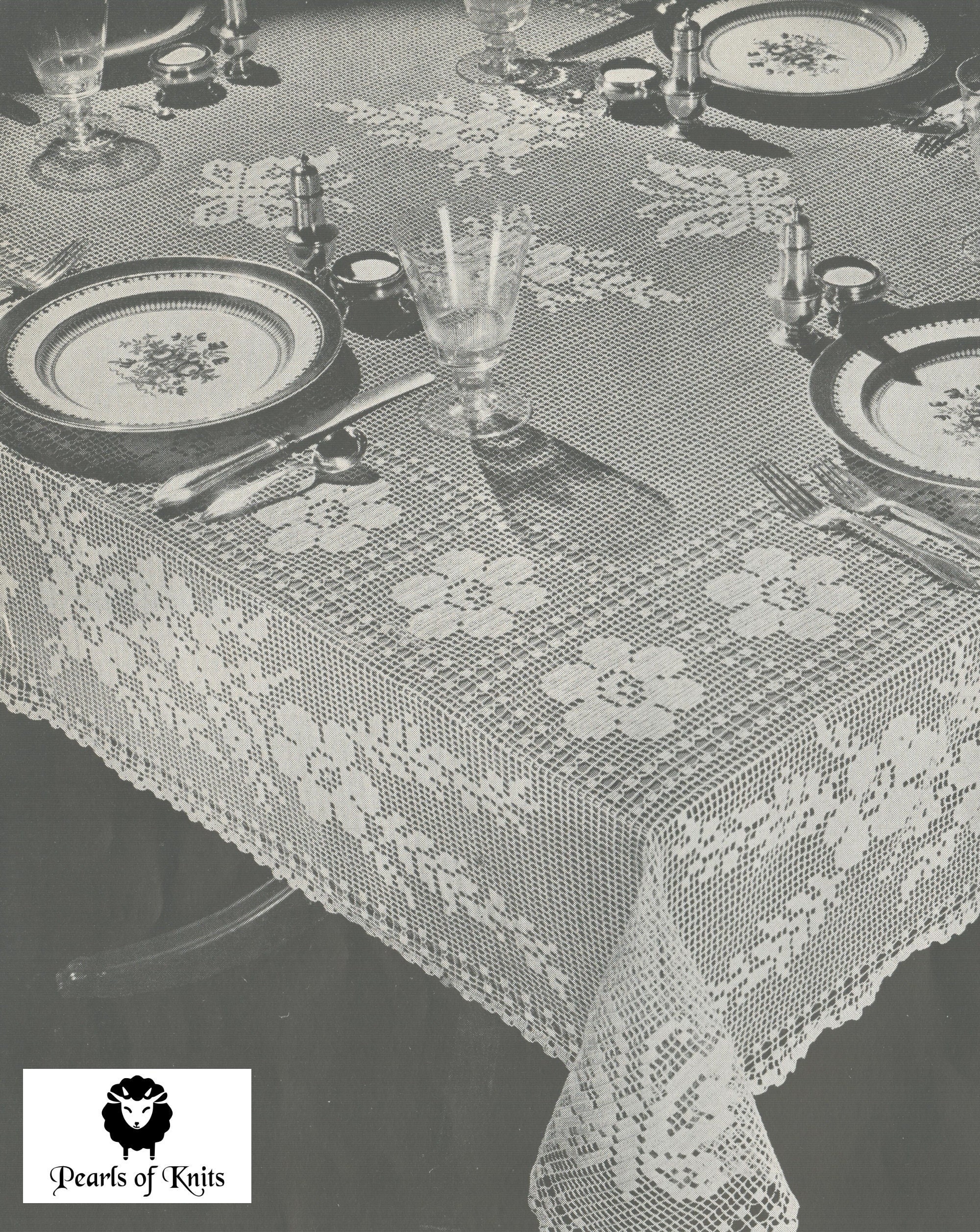 Crochet Filet Tablecloth With Flowers Vintage Crochet Pattern From the ...